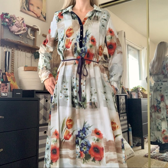 Aratta | Dresses | Aratta Silent Journey Boho Floral Midi Long Sleeve ...